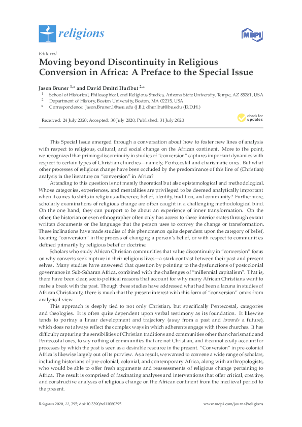 (PDF) "Moving Beyond Discontinuity in Religious Conversion in Africa: A ...