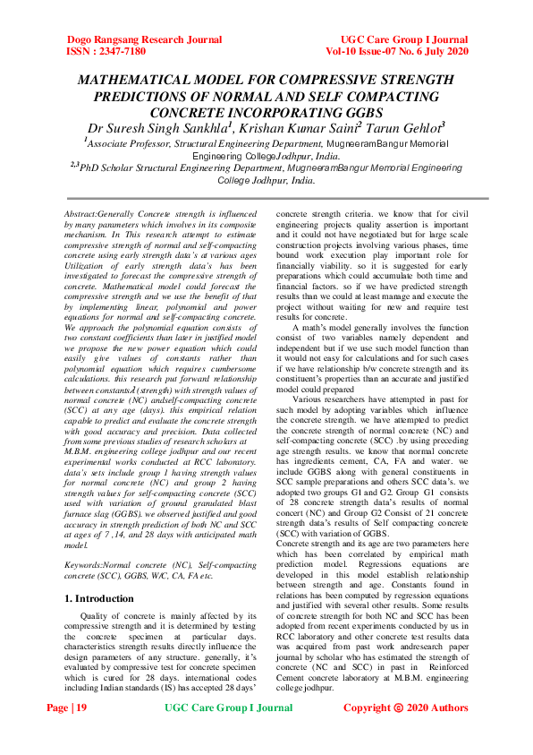(PDF) MATHEMATICAL MODEL FOR COMPRESSIVE STRENGTH PREDICTIONS OF NORMAL AND SELF COMPACTING ...
