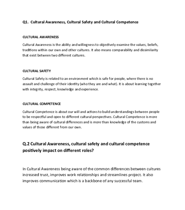 (DOC) Q1. Cultural Awareness, Cultural Safety and Cultural Competence ...