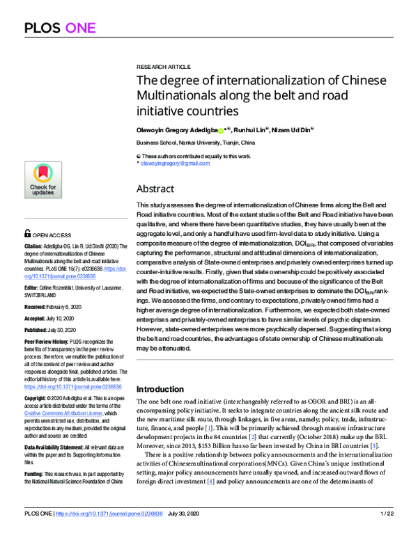 (PDF) The degree of internationalization of Chinese Multinationals ...