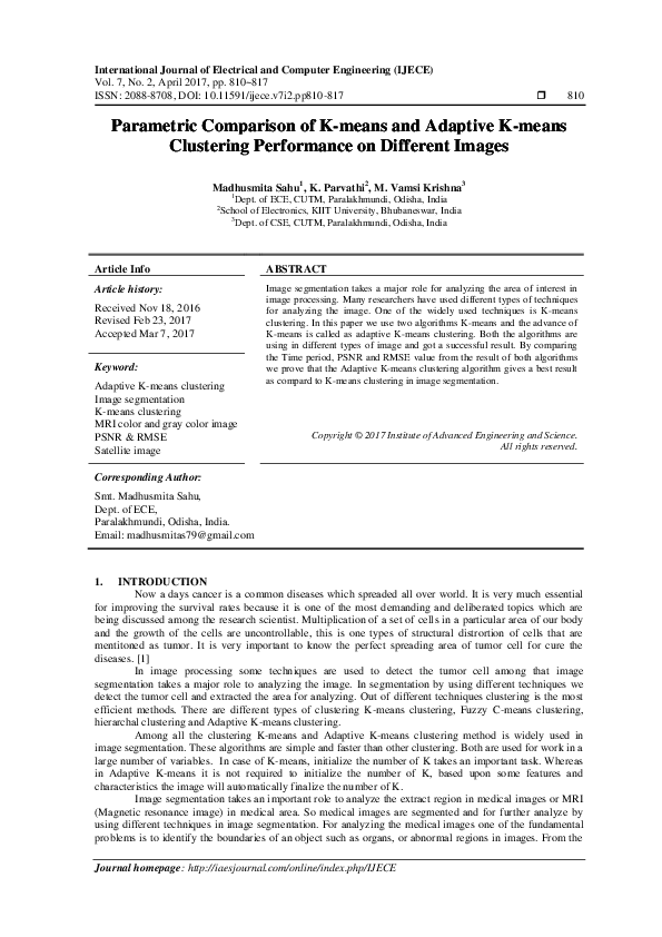Pdf Parametric Comparison Of K Means And Adaptive K Means Clustering Performance On Different