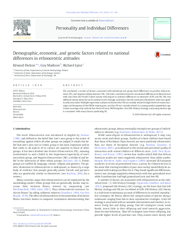(PDF) Demographic, economic, and genetic factors related to national ...