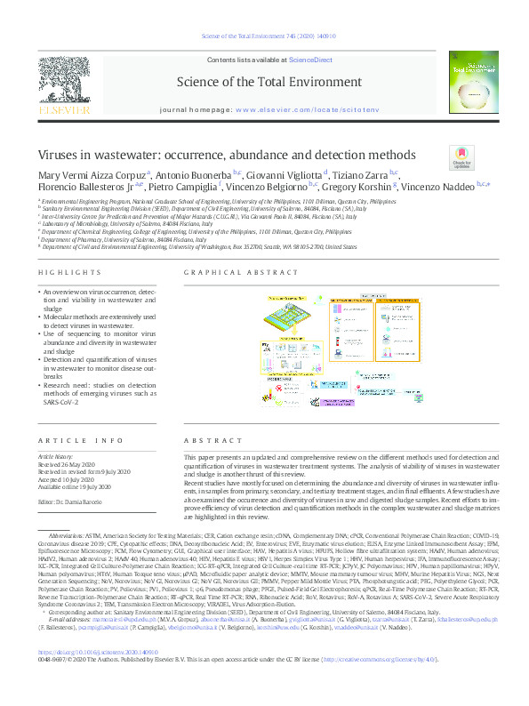 (PDF) Viruses in wastewater: occurrence, abundance and detection methods