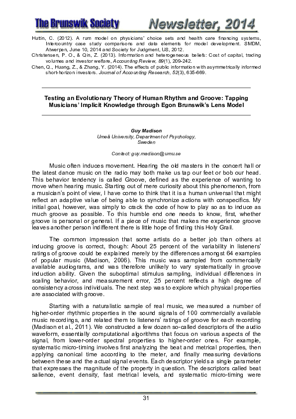 (PDF) Testing an evolutionary theory of human rhythm and groove ...