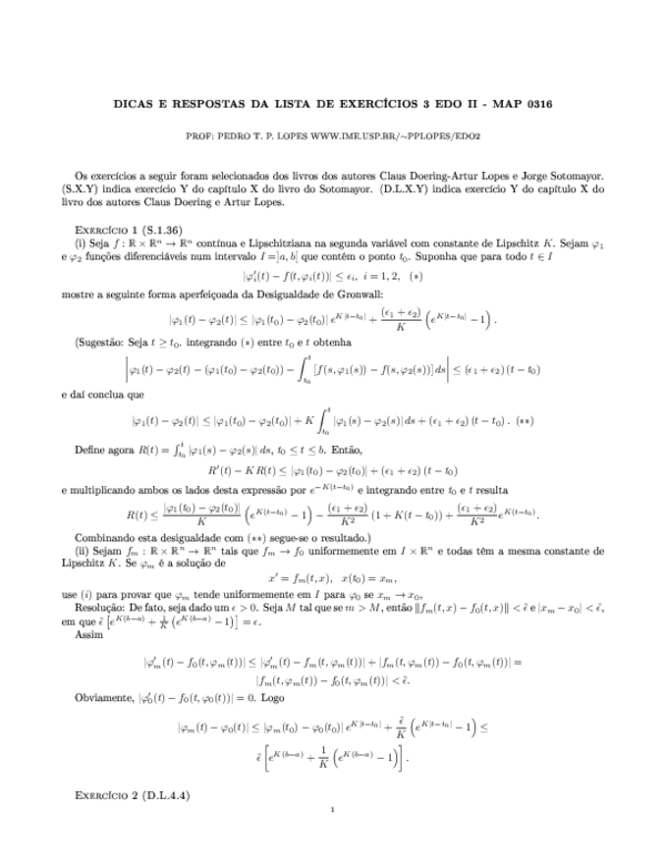 (PDF) DICAS E RESPOSTAS DA LISTA DE EXERCÍCIOS 3 EDO II -MAP 0316