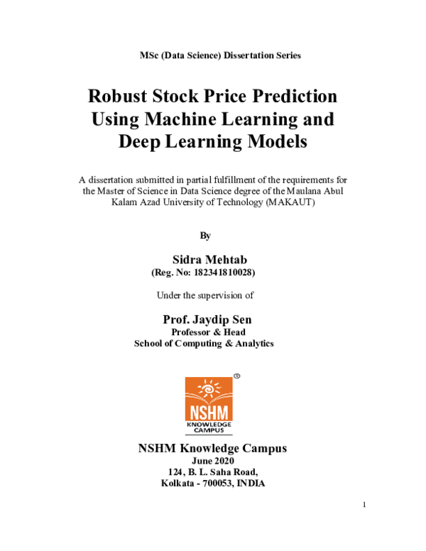 (PDF) Robust Stock Price Prediction Using Machine Learning and Deep ...