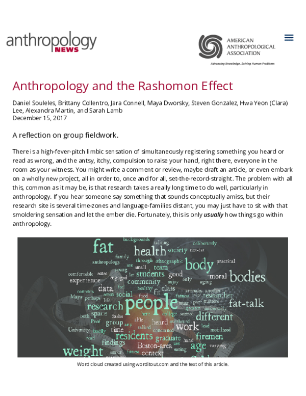 (PDF) Anthropology and the Rashomon Effect: A reflection on group ethnography.