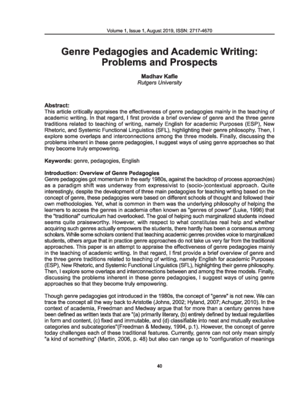 (PDF) Genre Pedagogies and Academic Writing: Problems and Prospects