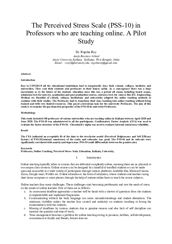 (DOC) The Perceived Stress Scale (PSS-10) in Professors who are ...