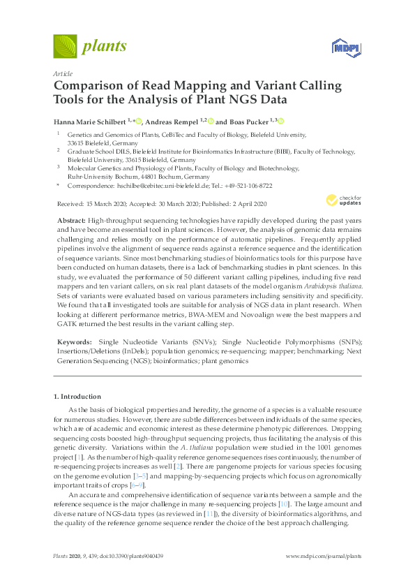 (PDF) Comparison of Read Mapping and Variant Calling Tools for the Analysis of Plant NGS Data
