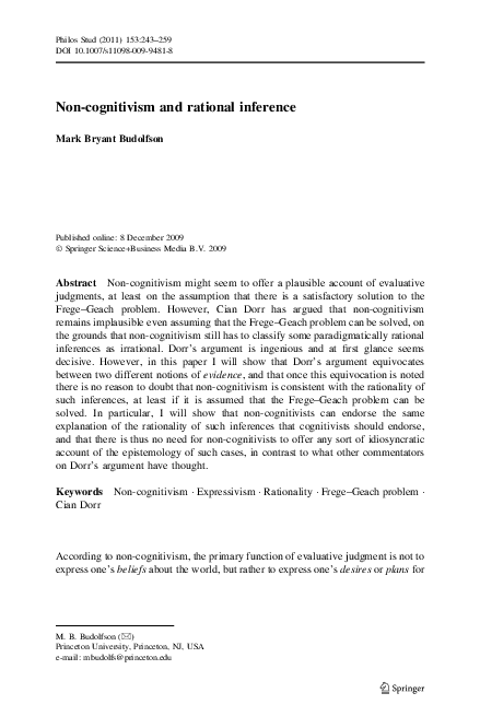 (PDF) Non-cognitivism and rational inference