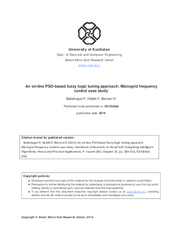 Pdf An On Line Pso Based Fuzzy Logic Tuning Approach Microgrid