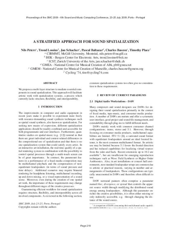(PDF) A stratified approach for sound spatialization