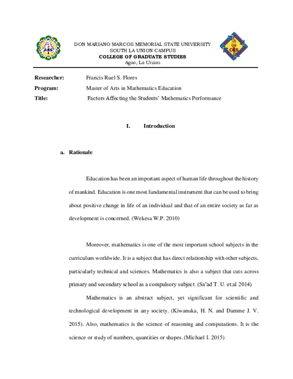 (PDF) Researcher: Title: Factors Affecting the Students' Mathematics ...