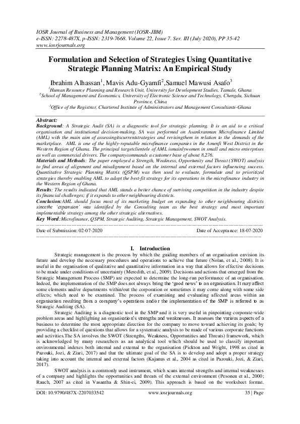 (PDF) Formulation and Selection of Strategies Using Quantitative ...