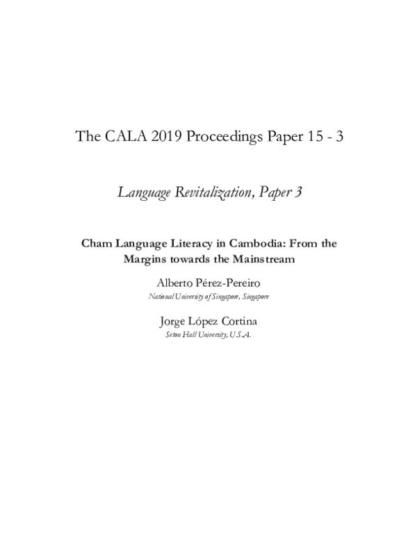 (PDF) CALA 2019 - Paper 15-3 - Cham Language Literacy in Cambodia: From ...