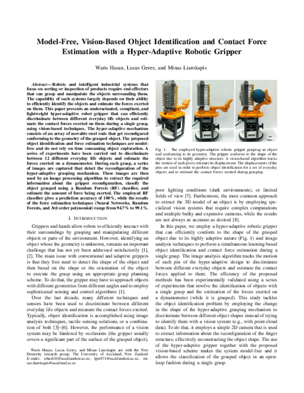 (PDF) Model-Free, Vision-Based Object Identification and Contact Force Estimation with a Hyper ...