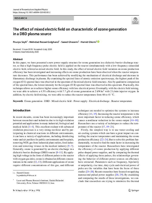 (PDF) The effect of mixed electric field on characteristic of ozone ...