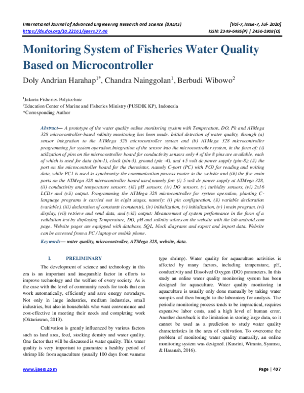 (PDF) Monitoring System of Fisheries Water Quality Based on Microcontroller