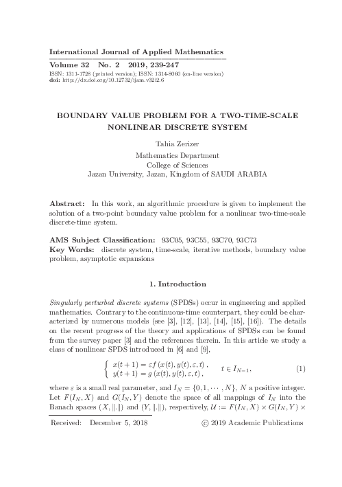 Pdf Boundary Value Problem For A Two Time Scale Nonlinear Discrete System