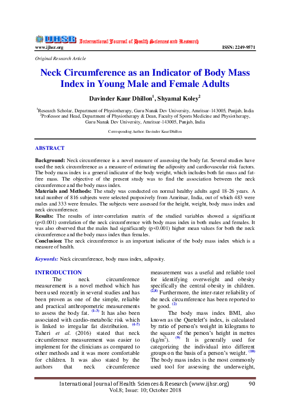 (PDF) Neck Circumference as an Indicator of Body Mass Index in Young ...