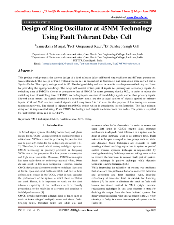 (PDF) Design of Ring Oscillator at 45NM Technology Using Fault Tolerant ...