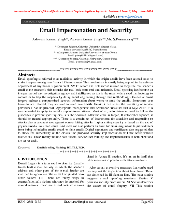 (PDF) Email Impersonation and Security
