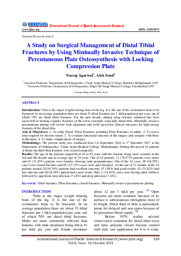 (PDF) A Study on Surgical Management of Distal Tibial Fractures by Using Minimally Invasive ...