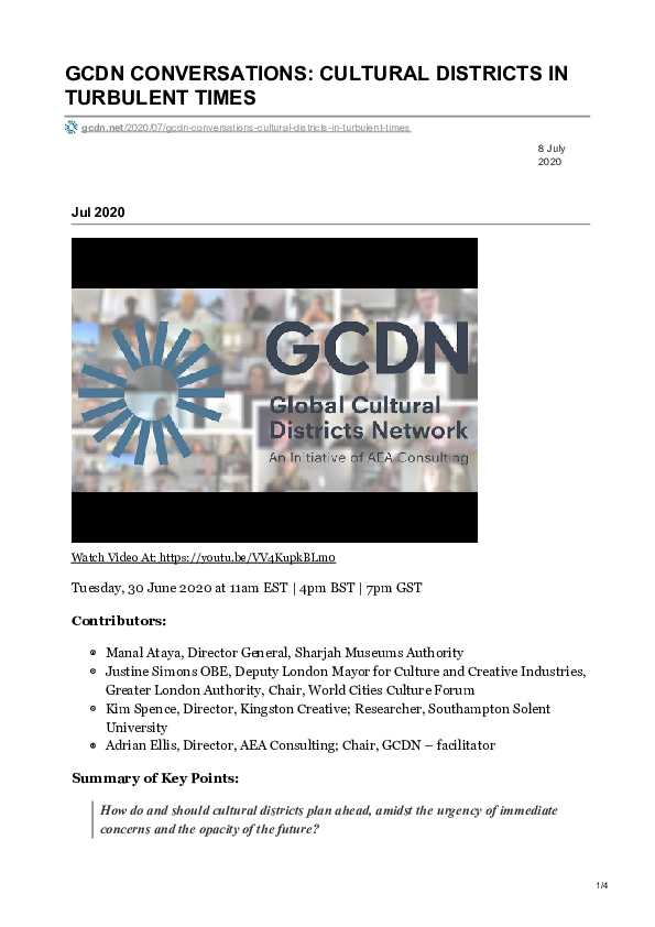 (PDF) Global Cultural Districts Network Conversations: Cultural ...
