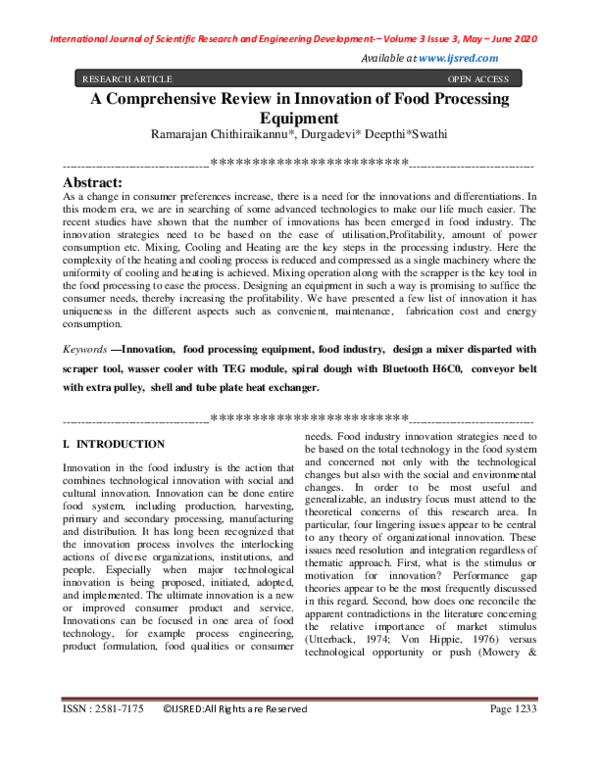 (PDF) A Comprehensive Review in Innovation of Food Processing Equipment