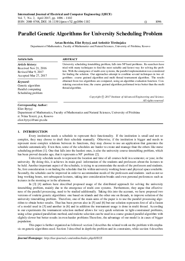 Pdf Solving Timetable Scheduling Problem Using Genetic Algorithms Vedran Mornar