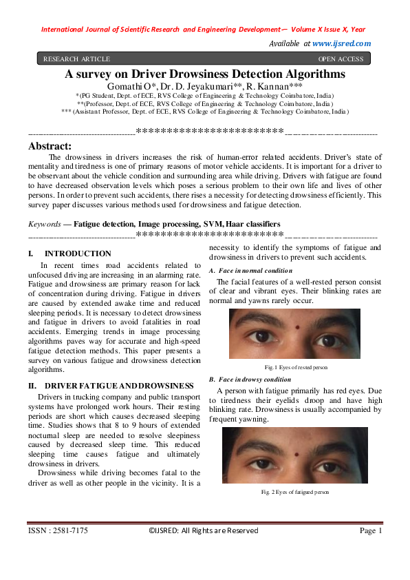 (PDF) A survey on Driver Drowsiness Detection Algorithms