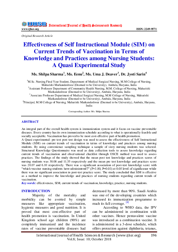 (PDF) Effectiveness of Self Instructional Module (SIM) on Current Trends of Vaccination in Terms ...