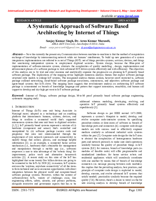 Pdf A Systematic Approach Of Software Based Architecting By Internet Of Things 1609
