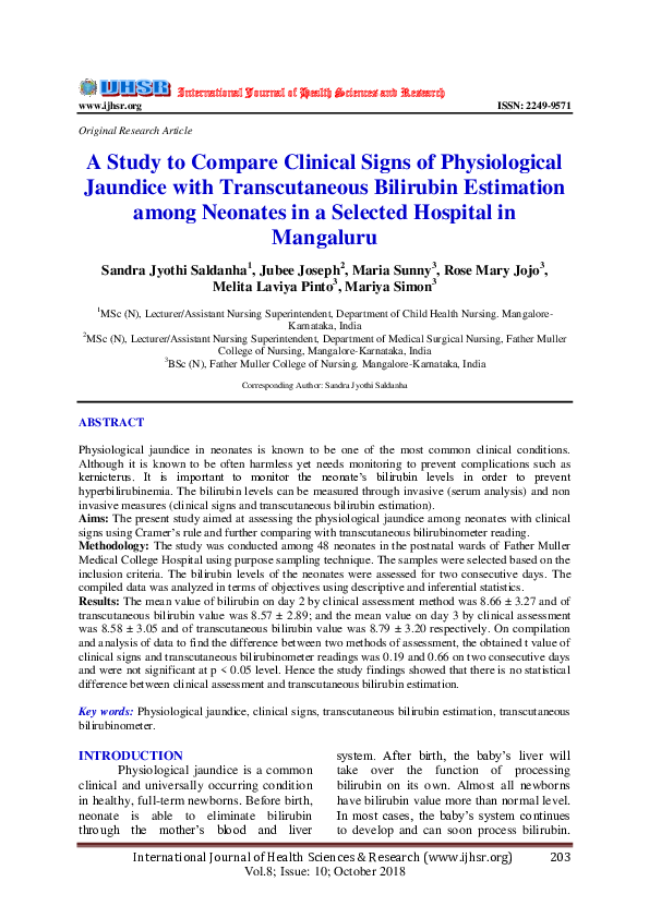 (PDF) Accuracy of transcutaneous bilirubinometer in assessing jaundice ...