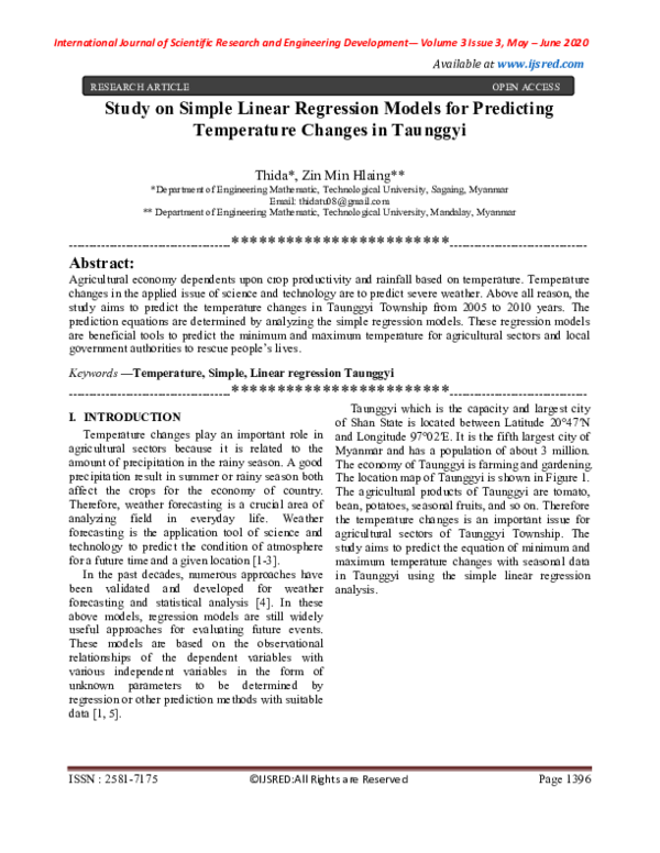 (PDF) Study on Simple Linear Regression Models for Predicting ...