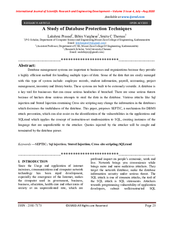 (PDF) A Study of Database Protection Techniques