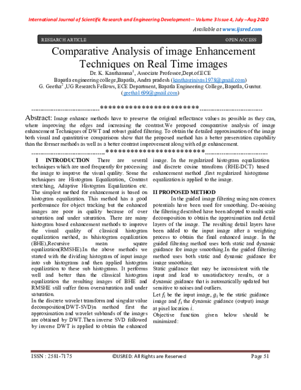 (PDF) Comparative Analysis of image Enhancement Techniques on Real Time ...