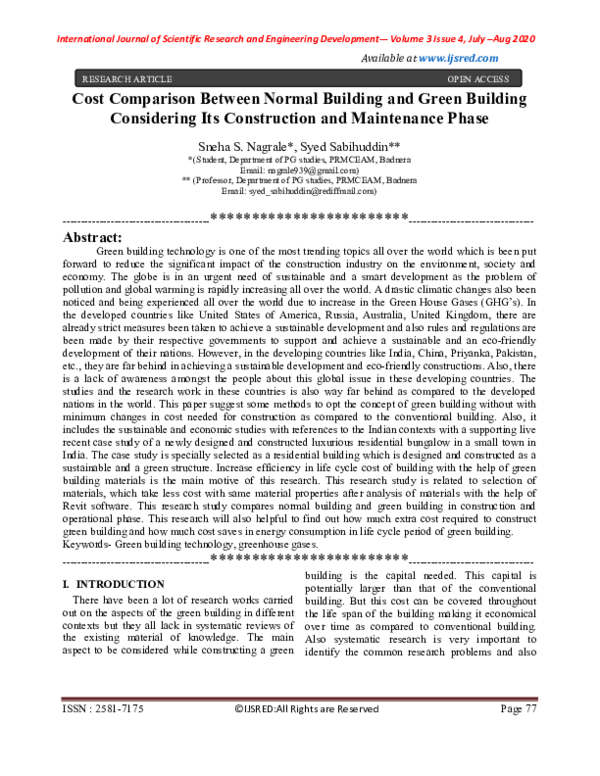 (PDF) Cost Comparison Between Normal Building and Green Building ...