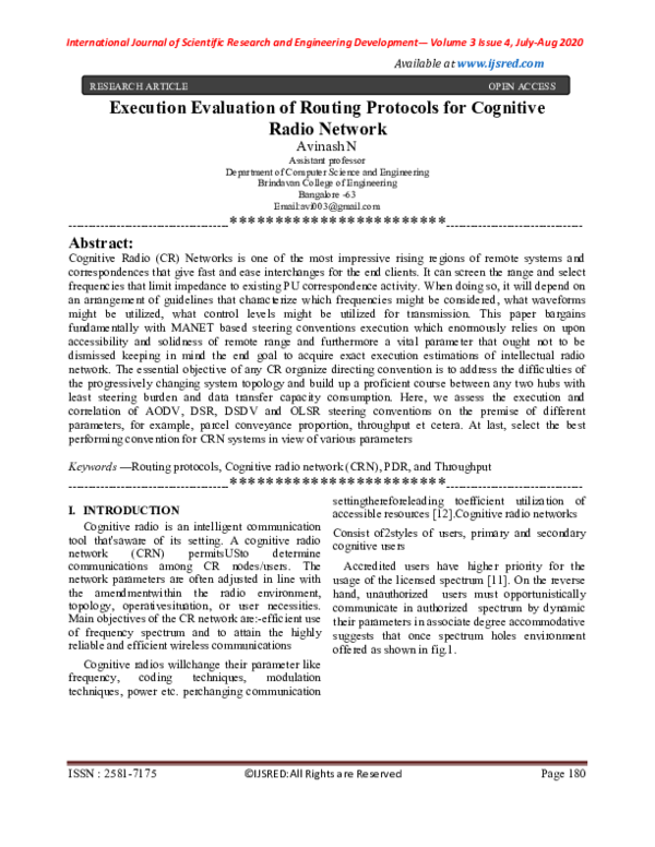 Pdf Execution Evaluation Of Routing Protocols For Cognitive Radio Network