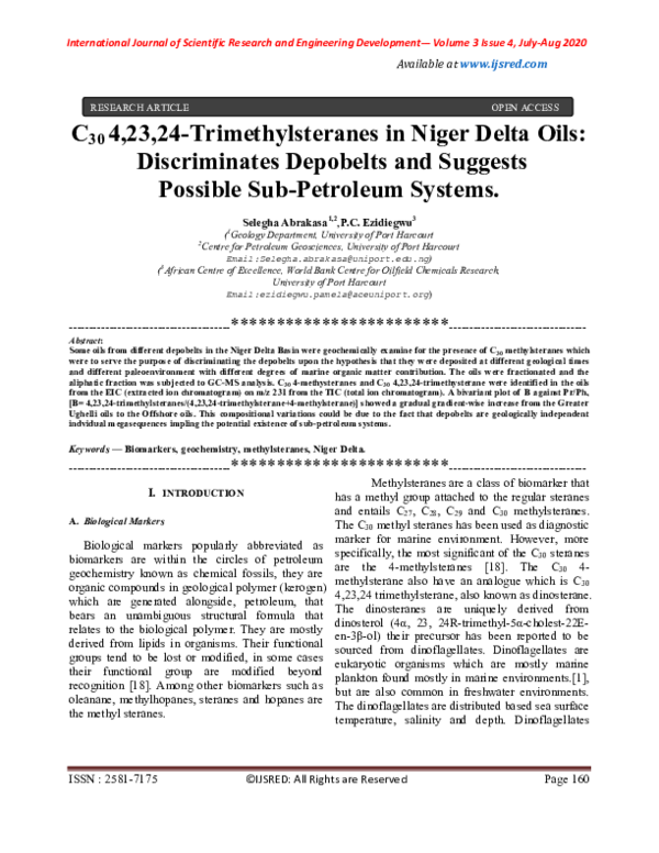 (PDF) C30 4,23,24-Trimethylsteranes in Niger Delta Oils: Discriminates ...