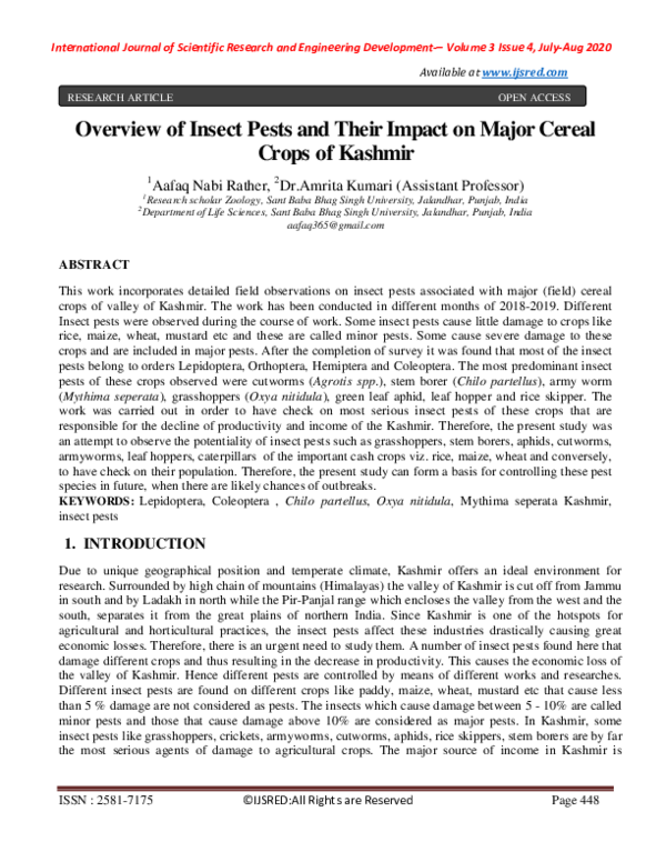 (PDF) Overview of Insect Pests and Their Impact on Major Cereal Crops ...