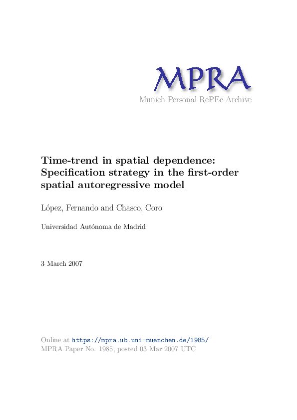 (PDF) Time-trend in spatial dependence: Specification strategy in the first-order spatial ...