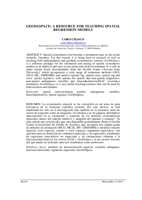 (PDF) Geodaspace: A Resource for Teaching Spatial Regression Models