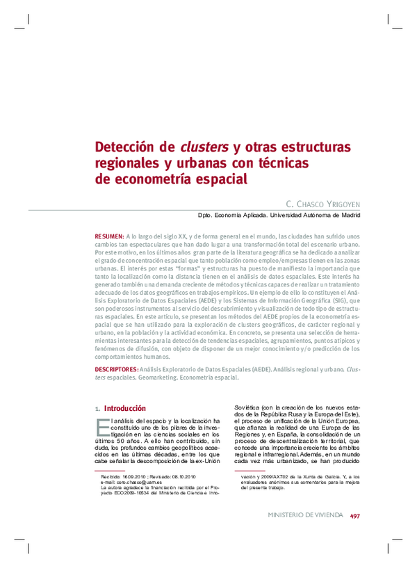 (PDF) Detección de clusters y otras estructuras regionales y urbanas con técnicas de econometría ...