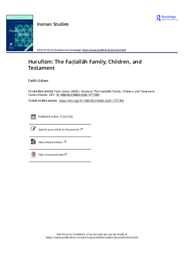 (PDF) Hurufism: The Faḍlallāh Family, Children, and Testament