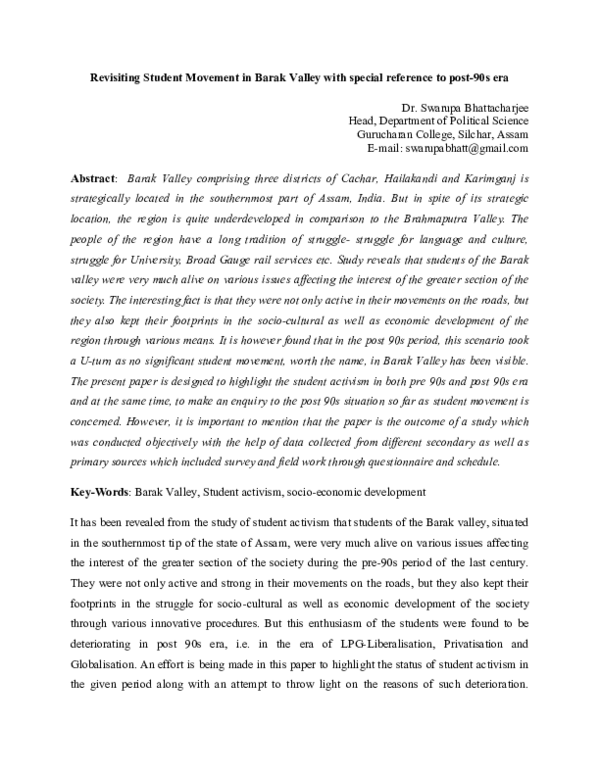 (PDF) Revisiting Student Movement in Barak Valley with special ...