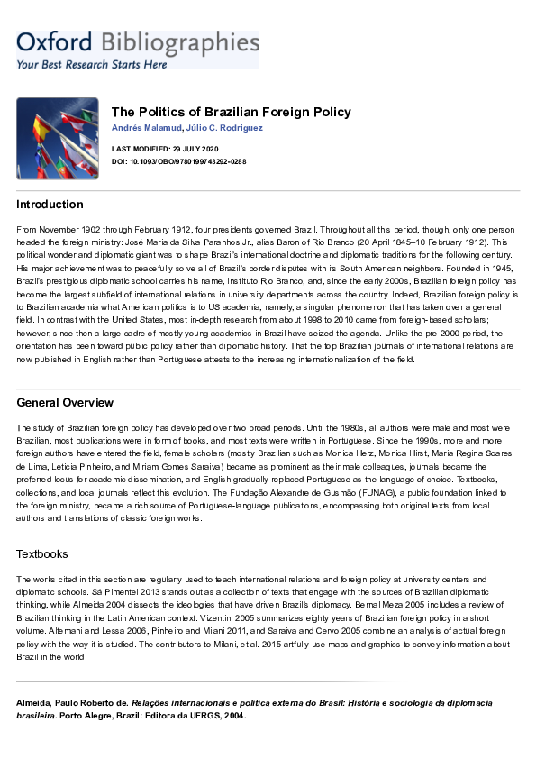(PDF) The Politics of Brazilian Foreign Policy