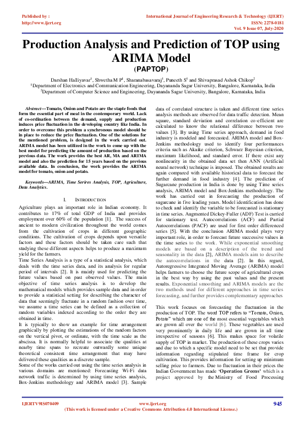 (PDF) Production Analysis and Prediction of TOP using ARIMA Model