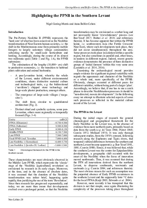 (PDF) Highlighting the PPNB in the Southern Levant